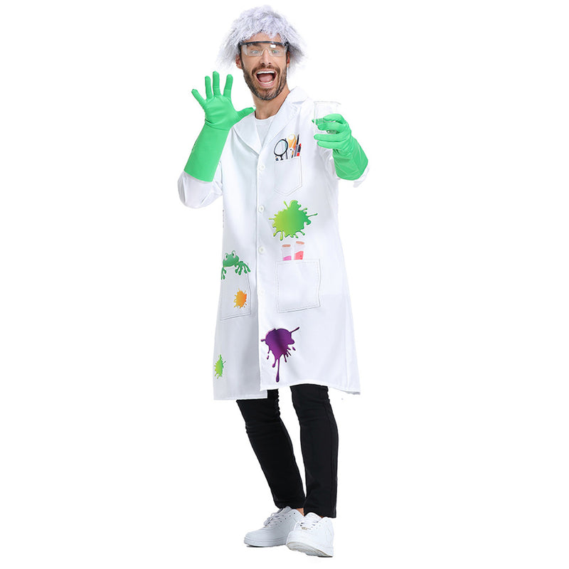 Adult Scientist Cosplay Costume Crazy Science Stranger White Coat Stage ...