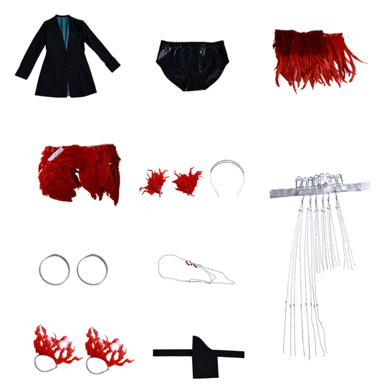 Game Reverse1999 Schneider Cosplay Costume Red Tassel Dress Feather Set ...