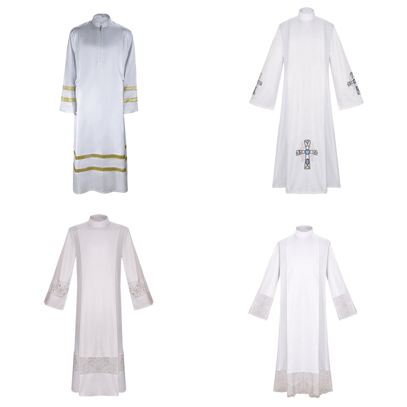White Priest Robe Medieval Cospaly Costume Godfather Chants Clothing ...