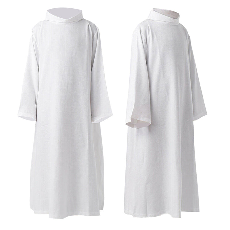 White Priest Robe Medieval Cospaly Costume Renaissance Church Godfather ...