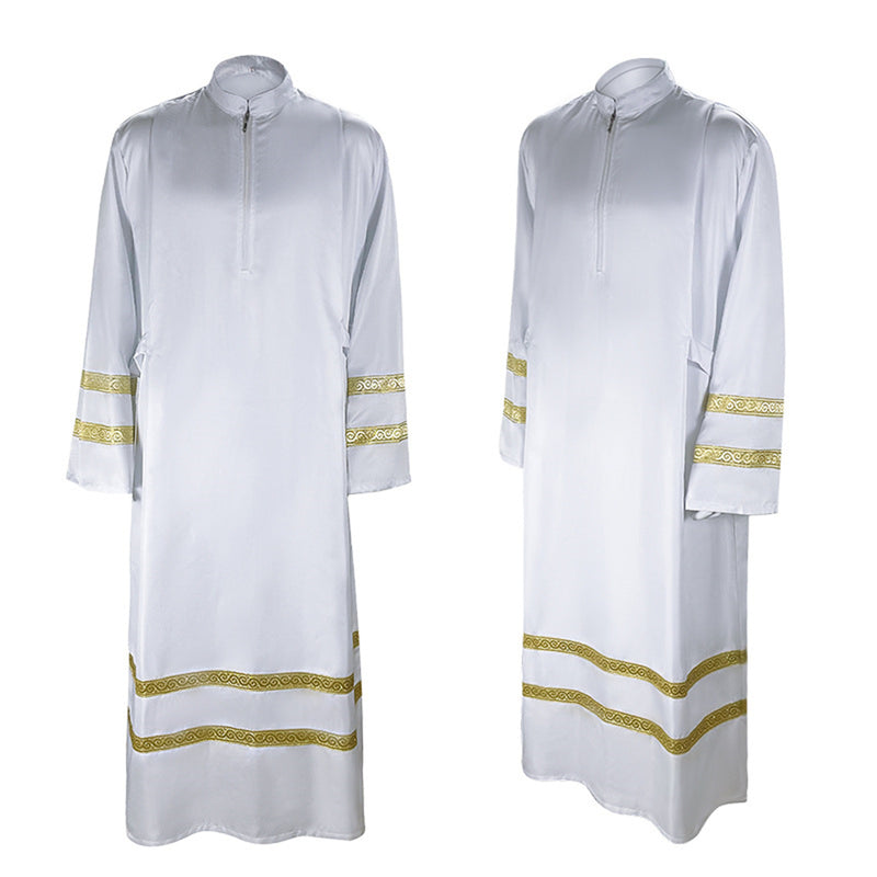 White Priest Robe Medieval Cospaly Costume Godfather Chants Clothing ...
